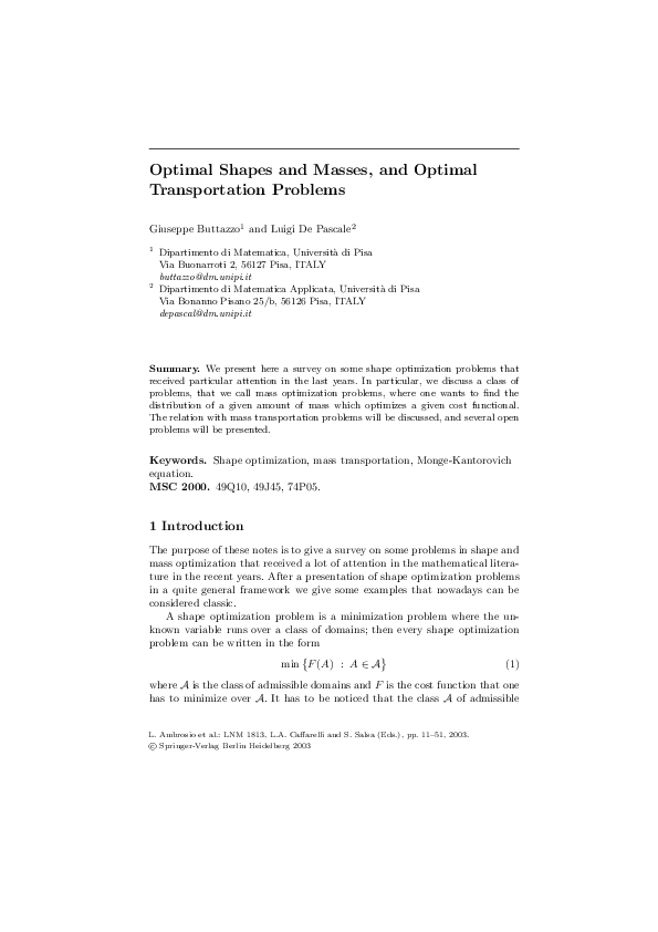 (PDF) Optimal Transportation and Applications | Giuseppe Buttazzo ...