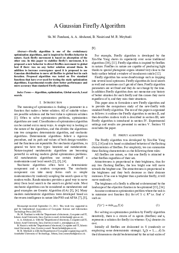 (PDF) A Gaussian Firefly Algorithm
