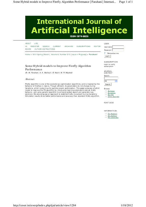 (PDF) Some Hybrid models to Improve Firefly Algorithm Performance