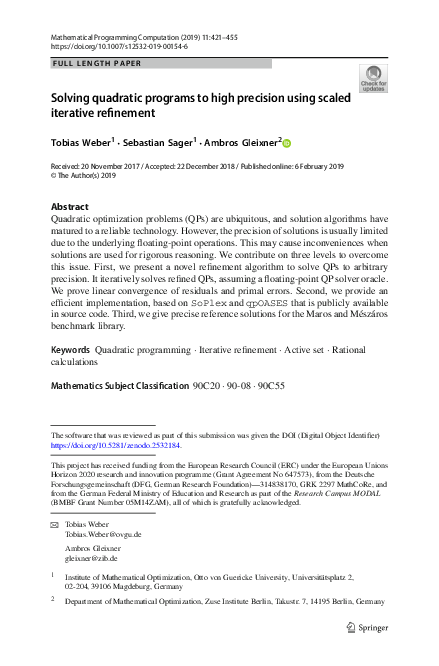 (PDF) Solving quadratic programs to high precision using scaled iterative refinement
