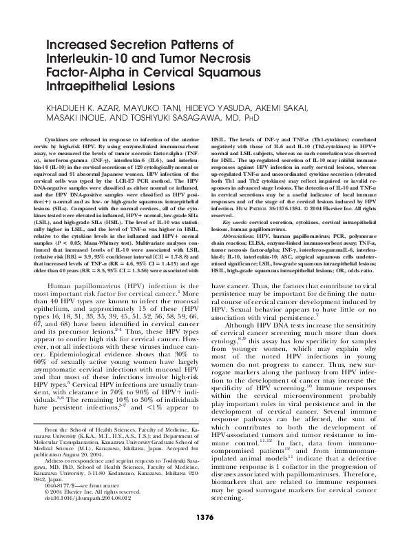 (PDF) Increased secretion patterns of interleukin-10 and tumor necrosis ...