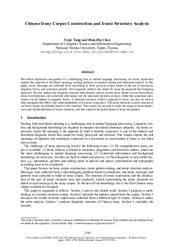 (PDF) Chinese Irony Corpus Construction and Ironic Structure Analysis