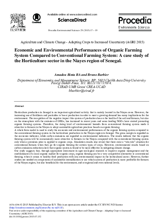 (PDF) Economic and Environmental Performances of Organic Farming System ...