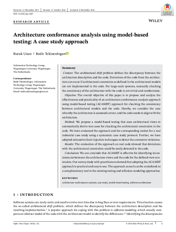 Pdf Architecture Conformance Analysis Using Model Based Testing A