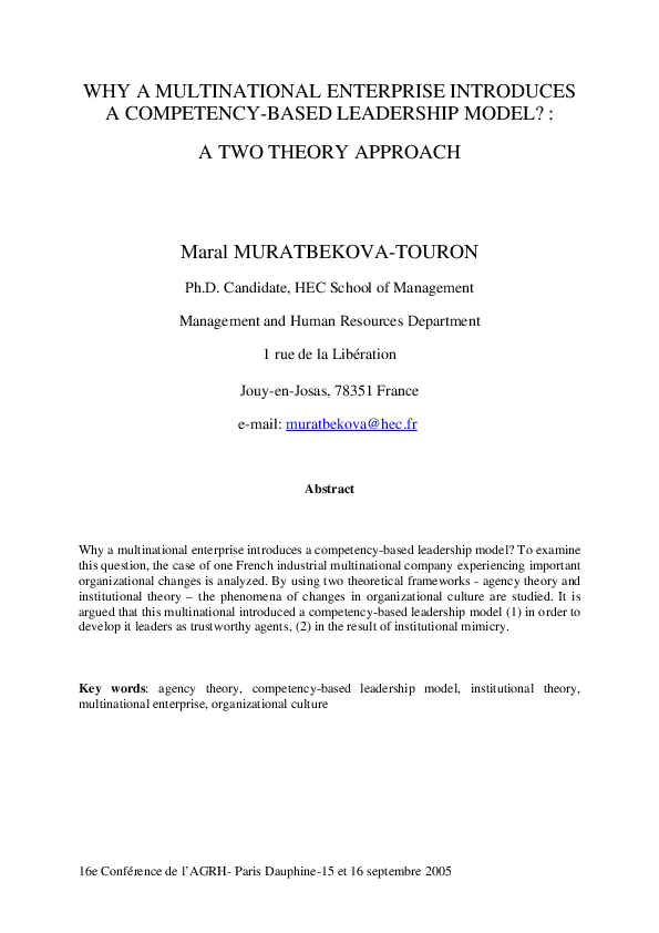 (PDF) Why a Multinational Enterprise Introduces a Competency-Based ...