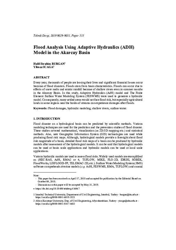 (PDF) Flood analysis using Adaptive Hydraulics (AdH) model in Akarcay Basin