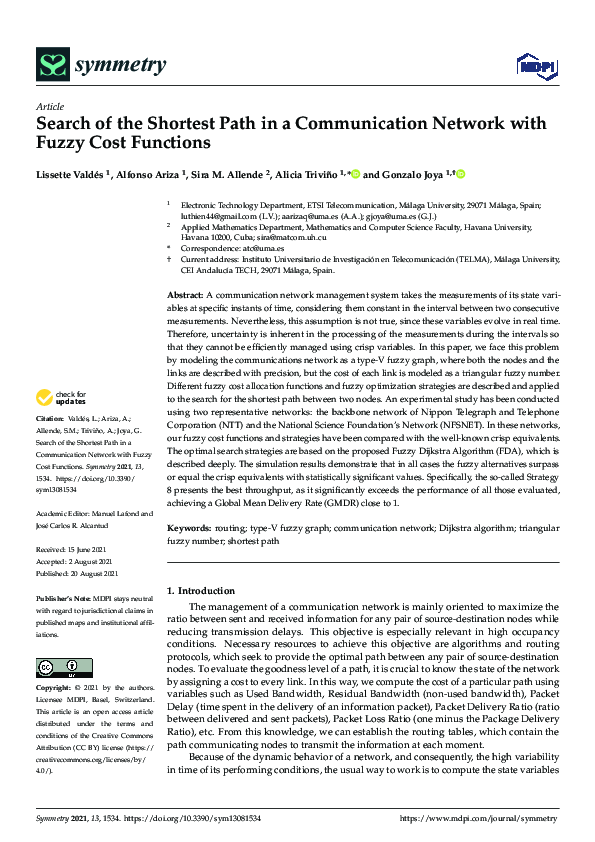 Pdf Search Of The Shortest Path In A Communication Network With Fuzzy Cost Functions