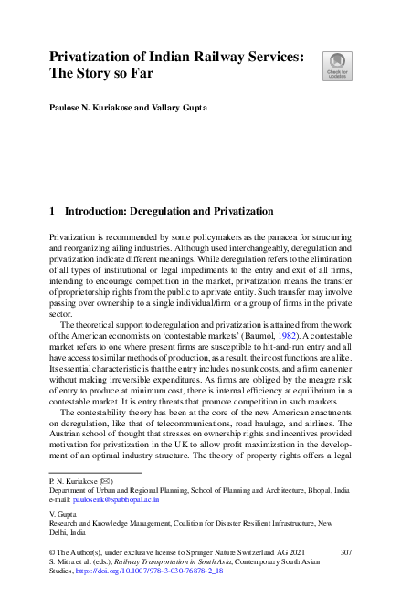 (PDF) Privatization of Indian Railway Services: The Story so Far