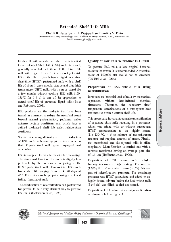 (PDF) Extended Shelf Life Milk