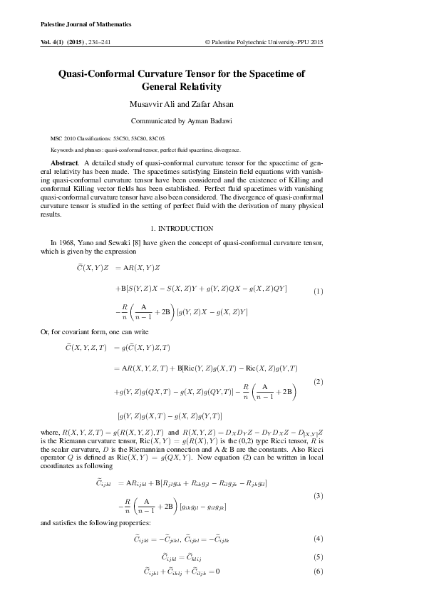 (PDF) Curvature Tensor for the Spacetime of General Relativity