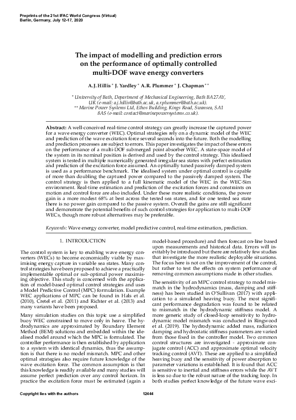 Pdf The Impact Of Modelling And Prediction Errors On The Performance Of Optimally Controlled