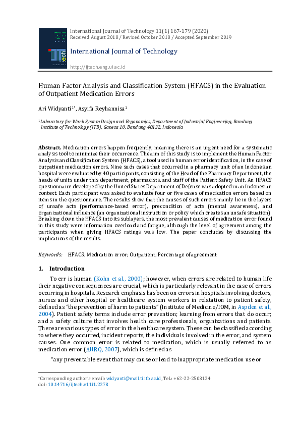 (PDF) Human Factor Analysis and Classification System (HFACS) in the ...