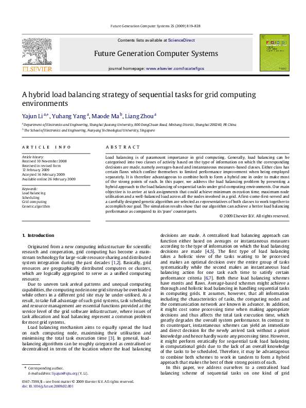 Pdf A Hybrid Load Balancing Strategy Of Sequential Tasks For Grid Computing Environments 