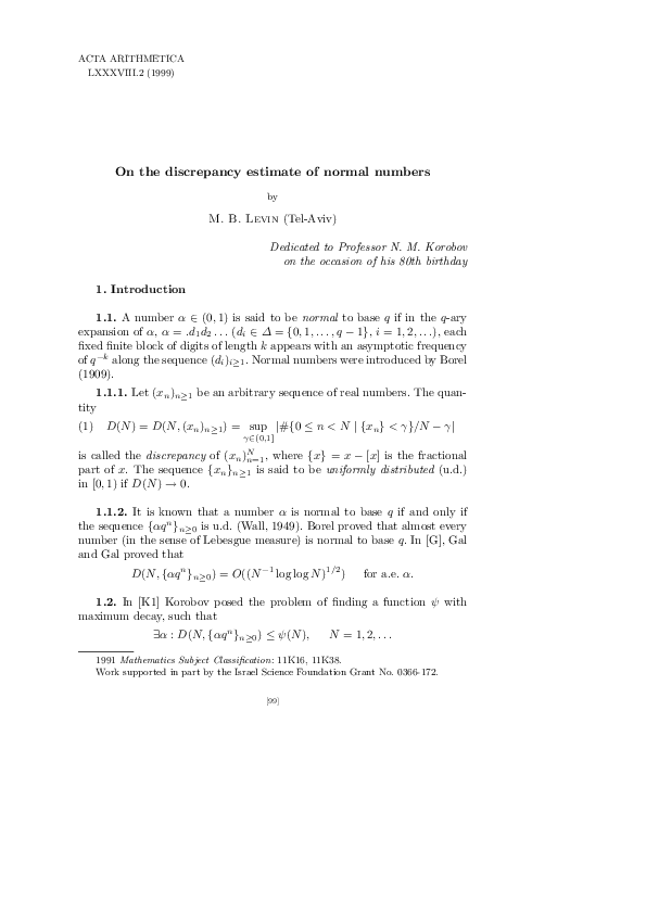 (PDF) On the discrepancy estimate of normal numbers