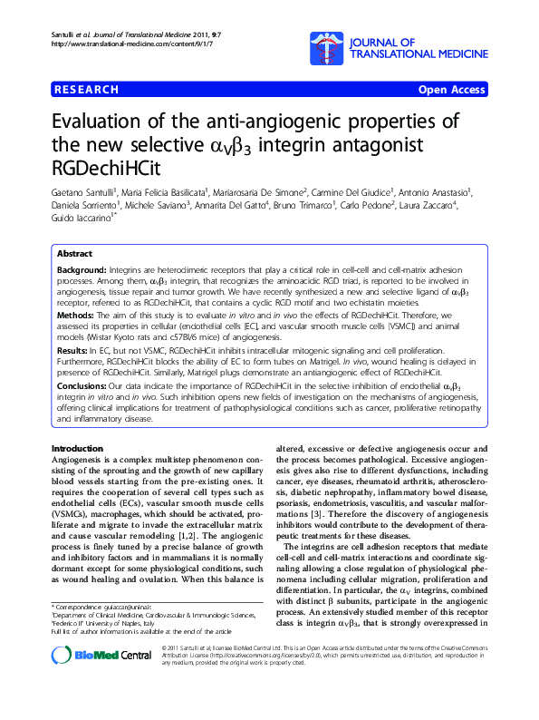 (PDF) Evaluation of RGDechiHCit on Angiogenesis