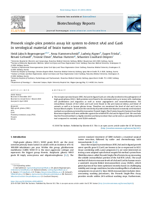 (PDF) Proseek single-plex protein assay kit system to detect sAxl and ...