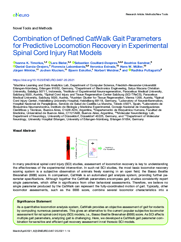 (PDF) Combination of Defined CatWalk Gait Parameters for Predictive ...
