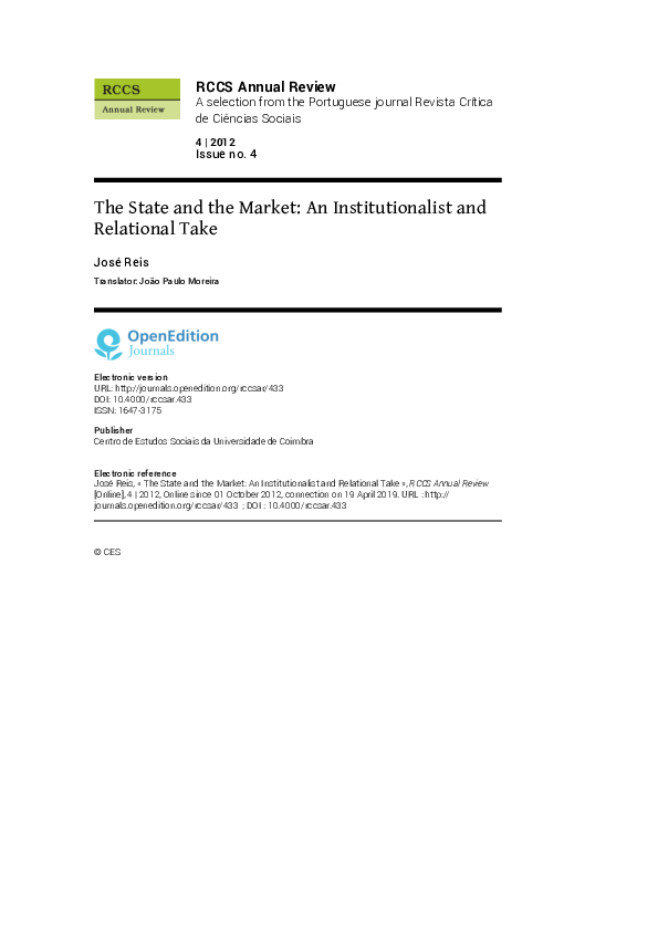 (PDF) The State and the Market: An Institutionalist and Relational Take*