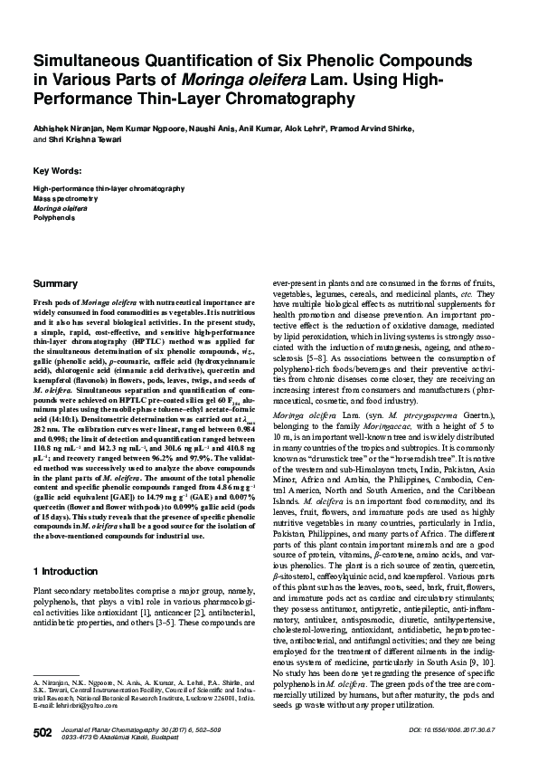 (PDF) Simultaneous quantification of six phenolic compounds in various ...