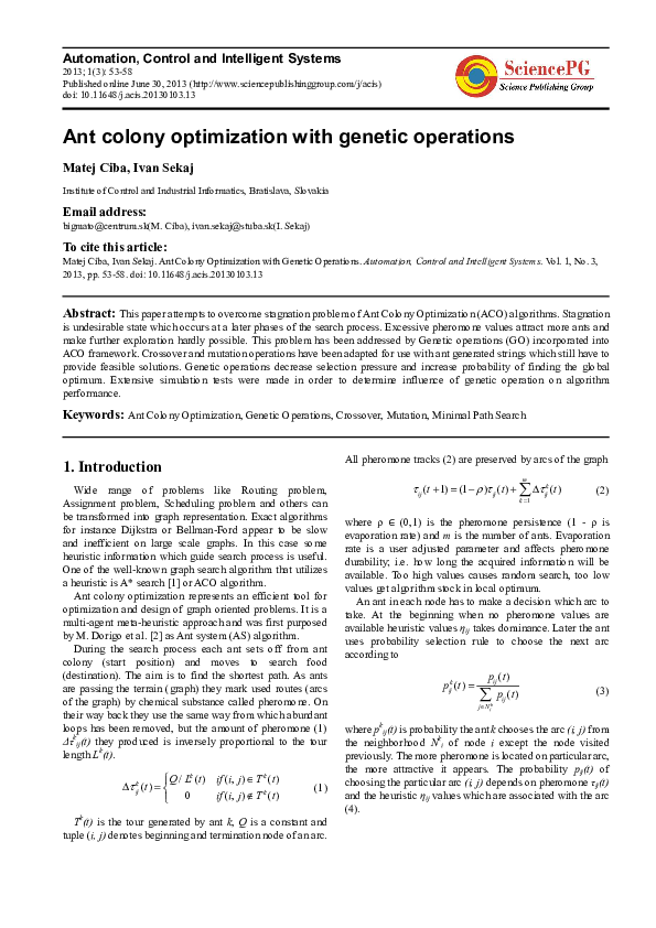(PDF) Ant colony optimization with genetic operations