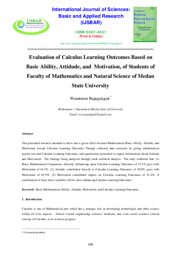 (PDF) Evaluation of Calculus Learning Outcomes Based on Basic Ability ...
