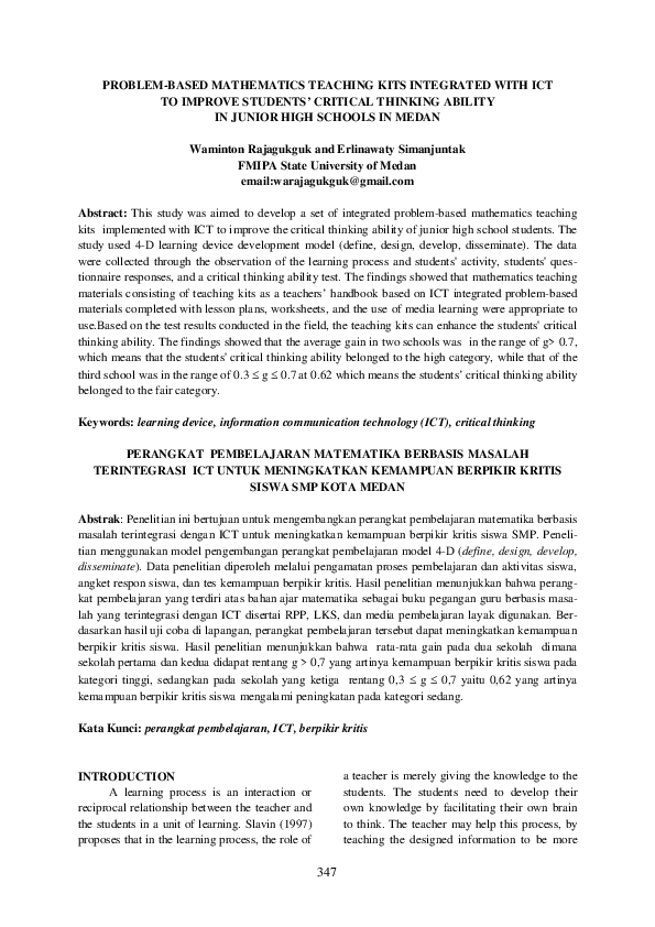 (PDF) Problem-Based Mathematics Teaching Kits Integrated with Ict to ...