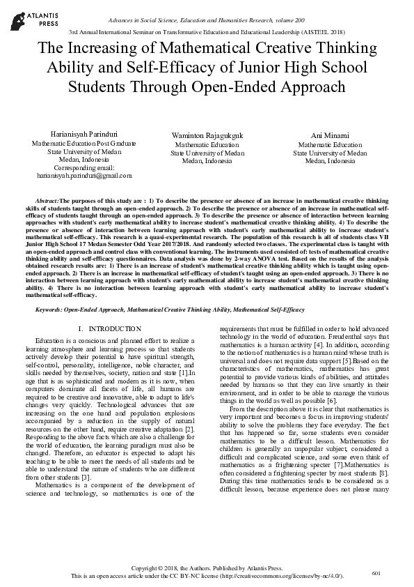 (PDF) The Increasing of Mathematical Creative Thinking Ability and Self-Efficacy of Junior High ...