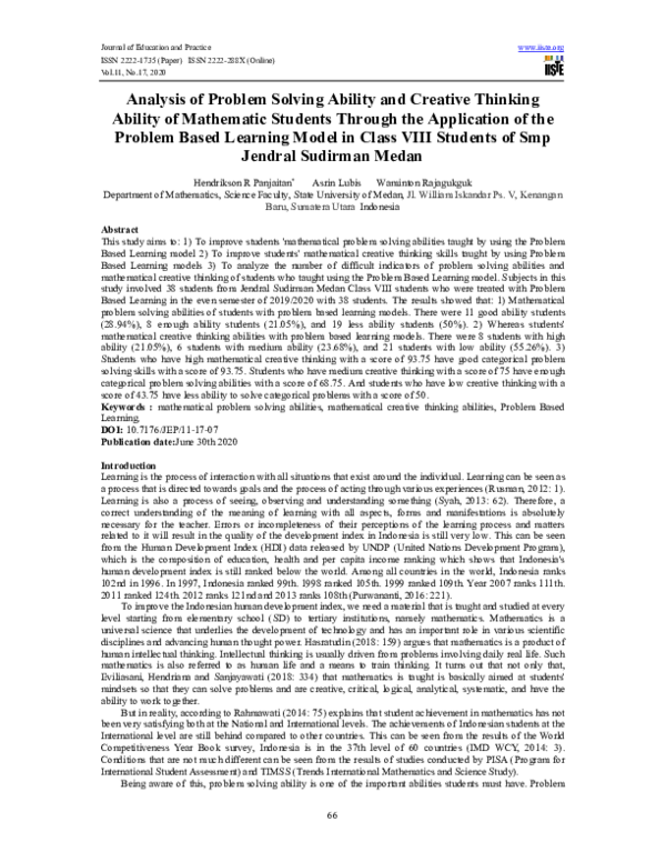 (PDF) Analysis of Problem Solving Ability and Creative Thinking Ability of Mathematic Students ...