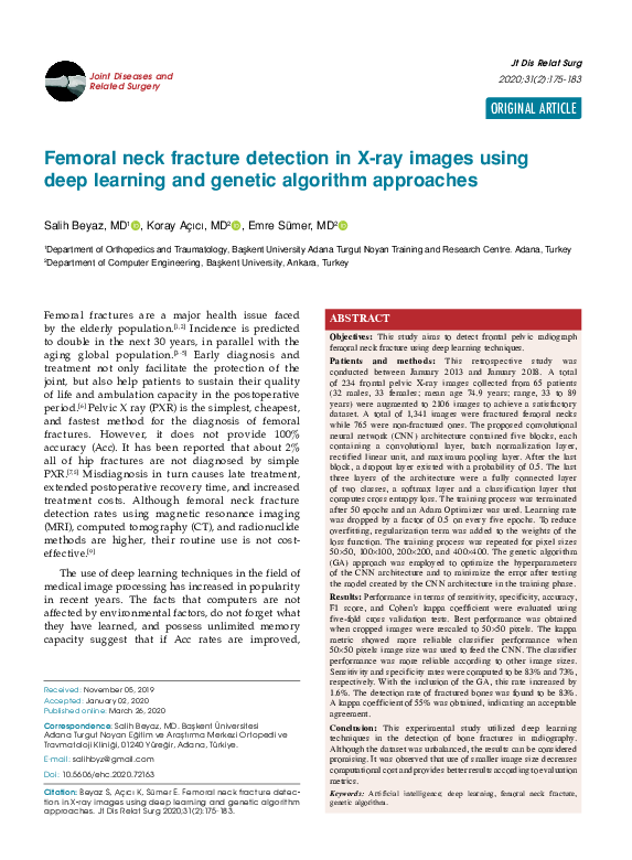 Pdf Femoral Neck Fracture Detection In X Ray Images Using Deep Learning And Genetic Algorithm
