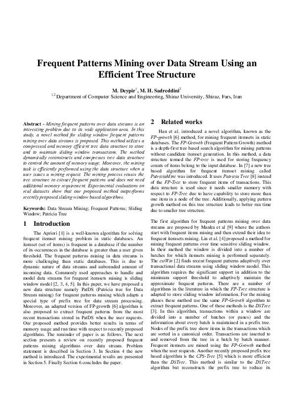 Pdf Frequent Patterns Mining Over Data Stream Using An Efficient Tree