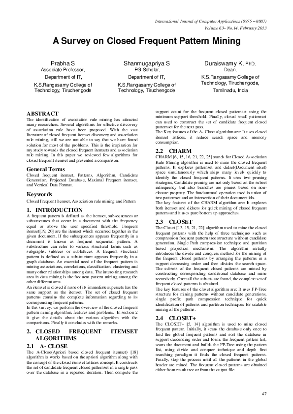 (PDF) A Survey on Closed Frequent Pattern Mining
