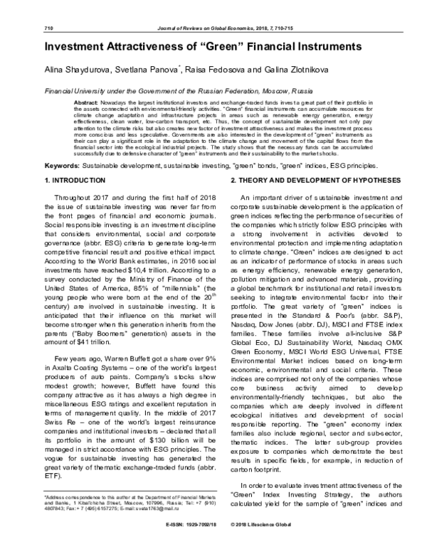(PDF) Investment Attractiveness of "Green" Financial Instruments