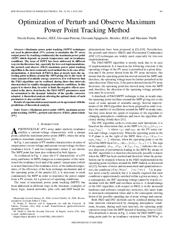 (PDF) Optimization of perturb and observe maximum power point tracking method