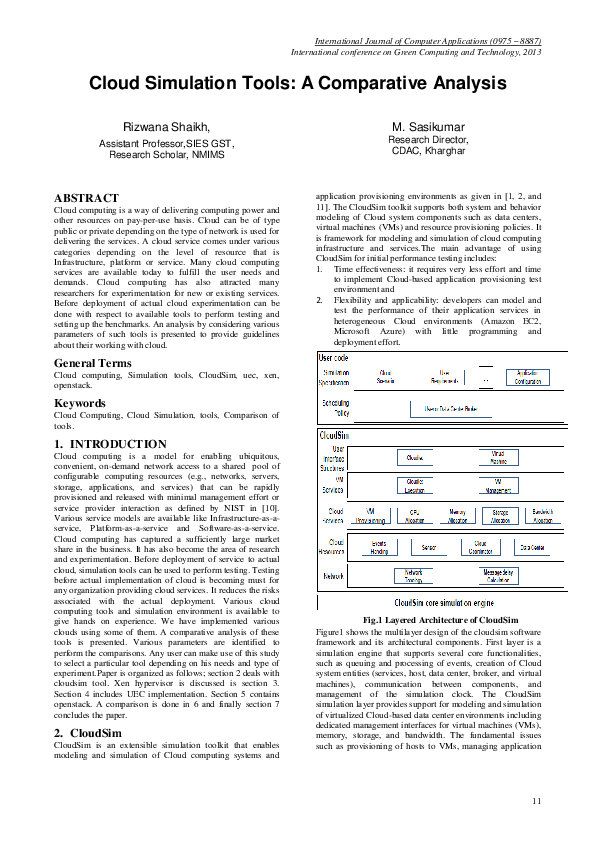 (PDF) Cloud Simulation Tools: A Comparative Analysis