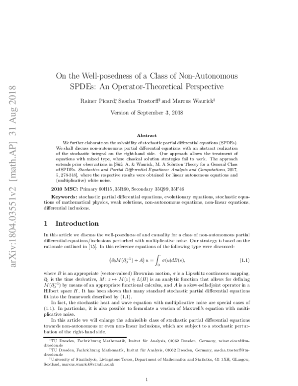 (PDF) On the well-posedness of a class of nonautonomous SPDEs: An operator-theoretical perspective