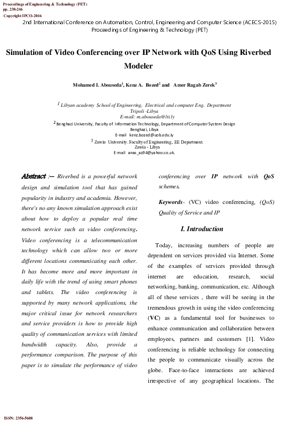 (PDF) Simulation of Video Conferencing over IP Network with QoS Using ...