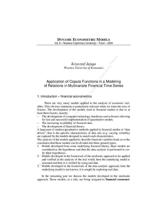 (PDF) Application of Copula Functions in a Modelling of Relations in Multivariate Financial Time ...