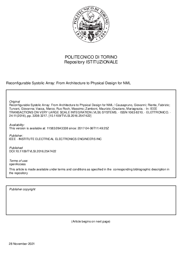 Pdf Reconfigurable Systolic Array From Architecture To Physical Design For Nml