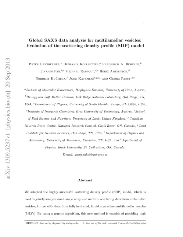 (PDF) 1Global SAXS data analysis for multilamellar vesicles: Evolution