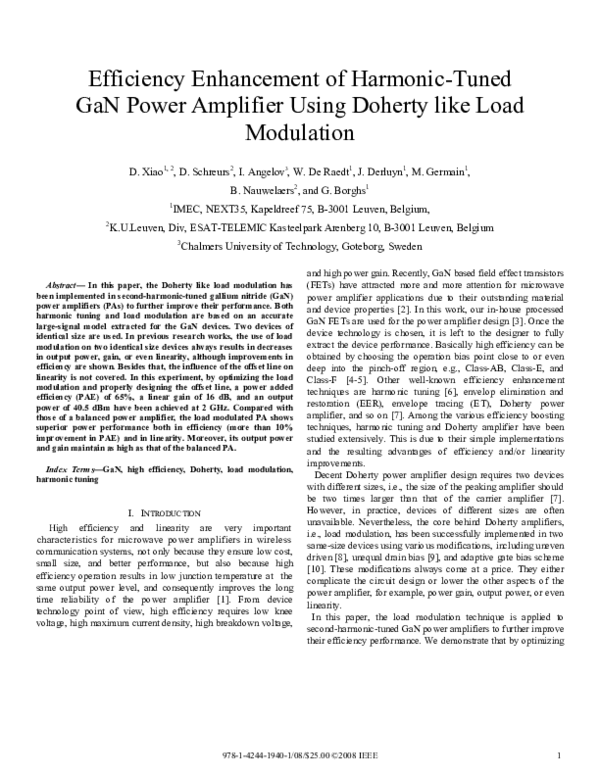 (PDF) Efficiency enhancement of harmonic-tuned GaN power amplifier using doherty Like load ...