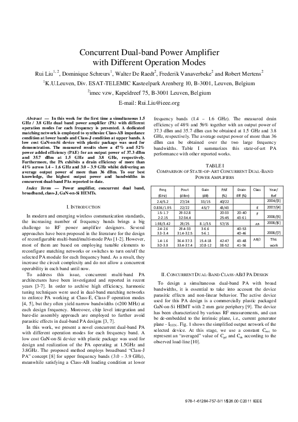 (PDF) Concurrent dual-band power amplifier with different operation modes