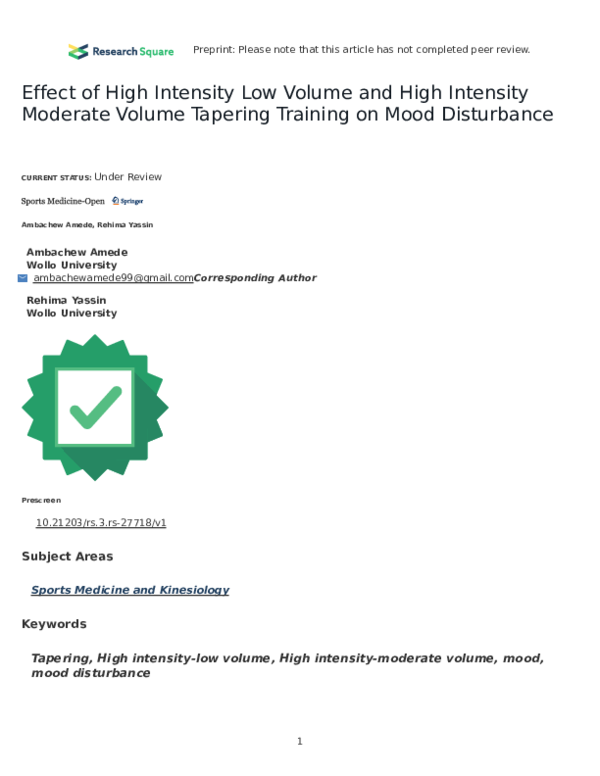 (PDF) Effect of High Intensity Low Volume and High Intensity Moderate ...