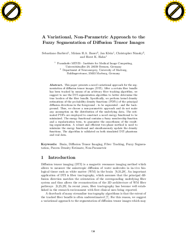 Pdf A Variational Non Parametric Approach To The Fuzzy Segmentation Of Diffusion Tensor Images