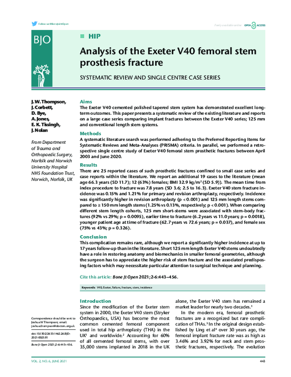 (PDF) Analysis of the Exeter V40 femoral stem prosthesis fracture