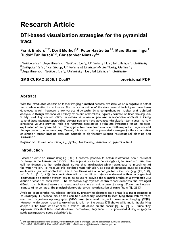 Pdf Dti Based Visualization Strategies For The Pyramidal Tract