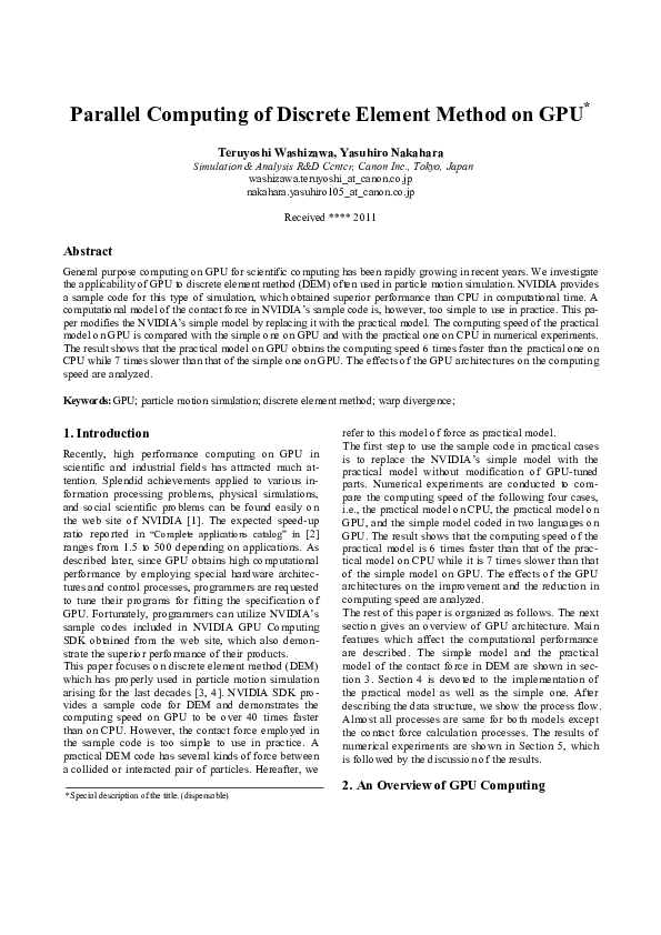 (PDF) Parallel Computing of Discrete Element Method on GPU