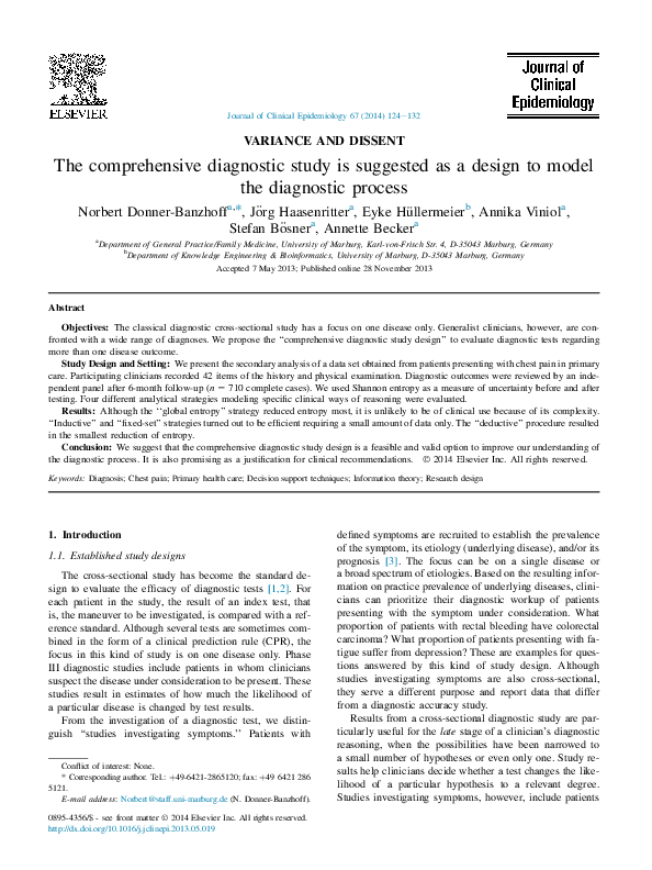 (PDF) The comprehensive diagnostic study is suggested as a design to ...