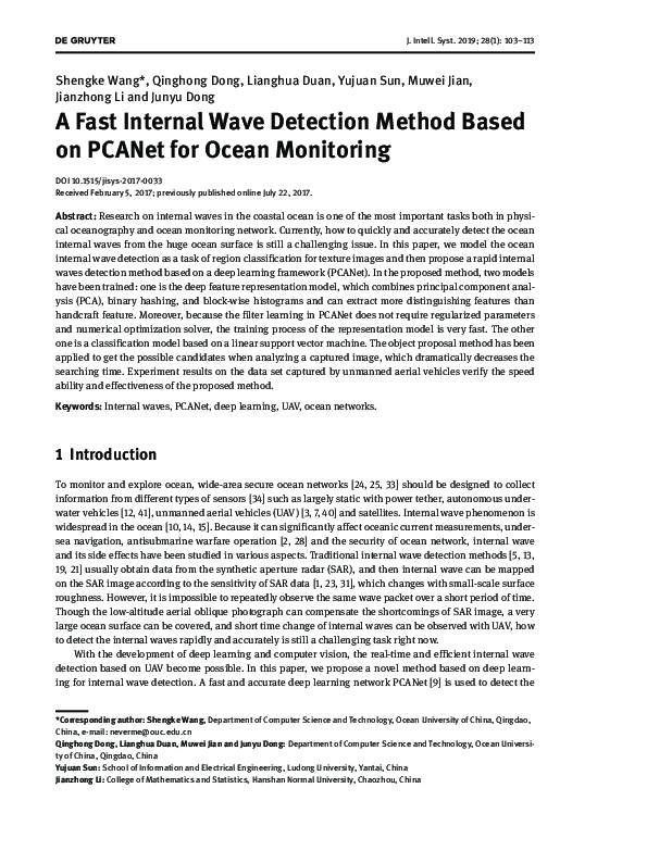 Pdf A Fast Internal Wave Detection Method Based On Pcanet For Ocean Monitoring