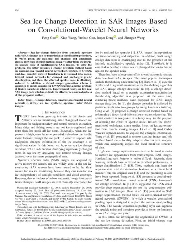 (PDF) Sea Ice Change Detection in SAR Images Based on Convolutional-Wavelet Neural Networks