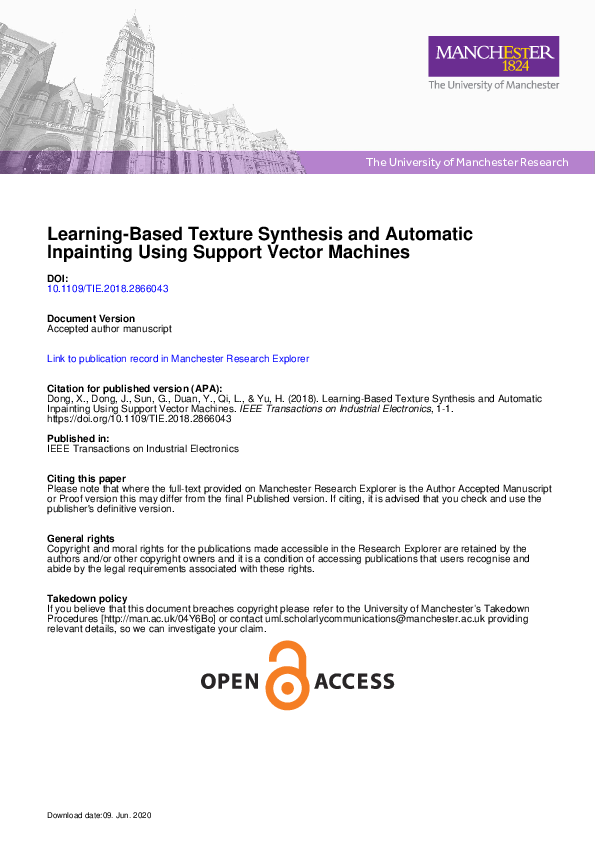 (PDF) Learning-Based Texture Synthesis and Automatic Inpainting Using Support Vector Machines